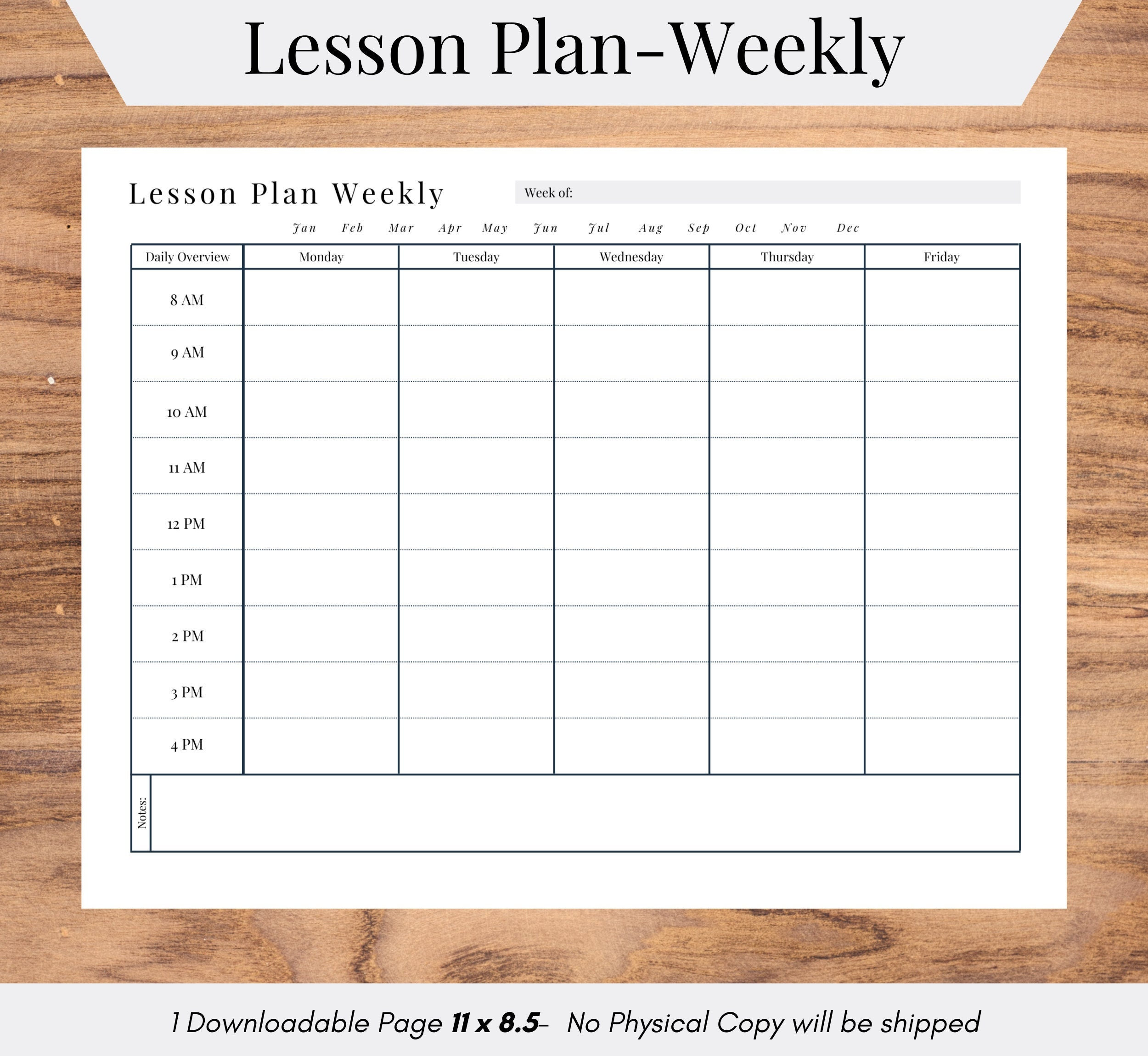 Weekly Lesson Plan Overview, Printable Time Blocked Lesson Plan ...