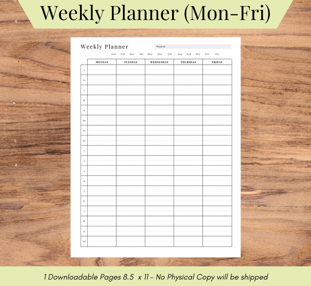 Weekly Planner Monday- Friday, Time Blocking Sheet, Weekly Calendar ...