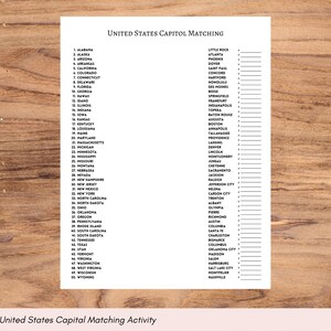 USA Capital Lesson Plan Activities, Educational Matching Game, State ...