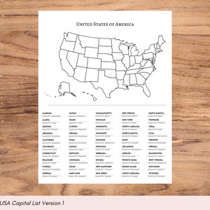 USA Capital Lesson Plan Activities, Educational Matching Game, State ...