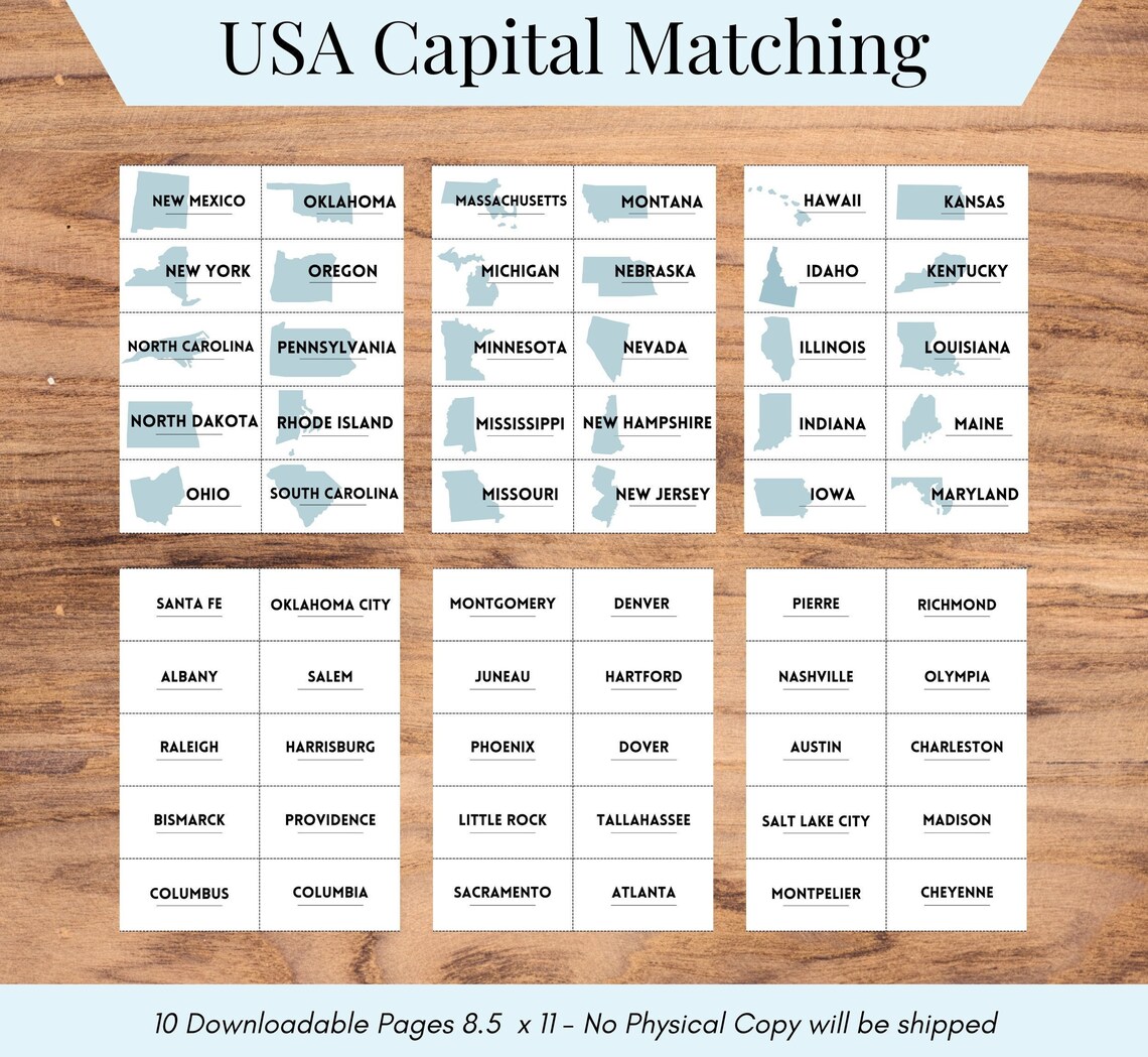 United States Capital Matching Game Educational Lesson Activities ...