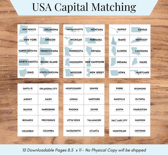 United States Capital Matching Game Educational Lesson - Etsy