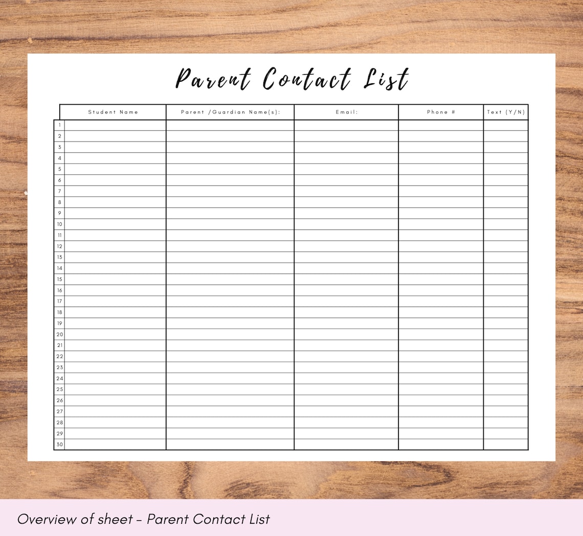 Parent Contact List, Parent Contact Form, Parent Teacher Conference ...