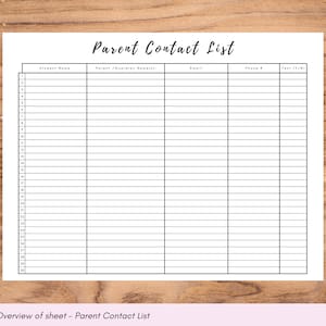 Parent Contact List, Parent Contact Form, Parent Teacher Conference ...