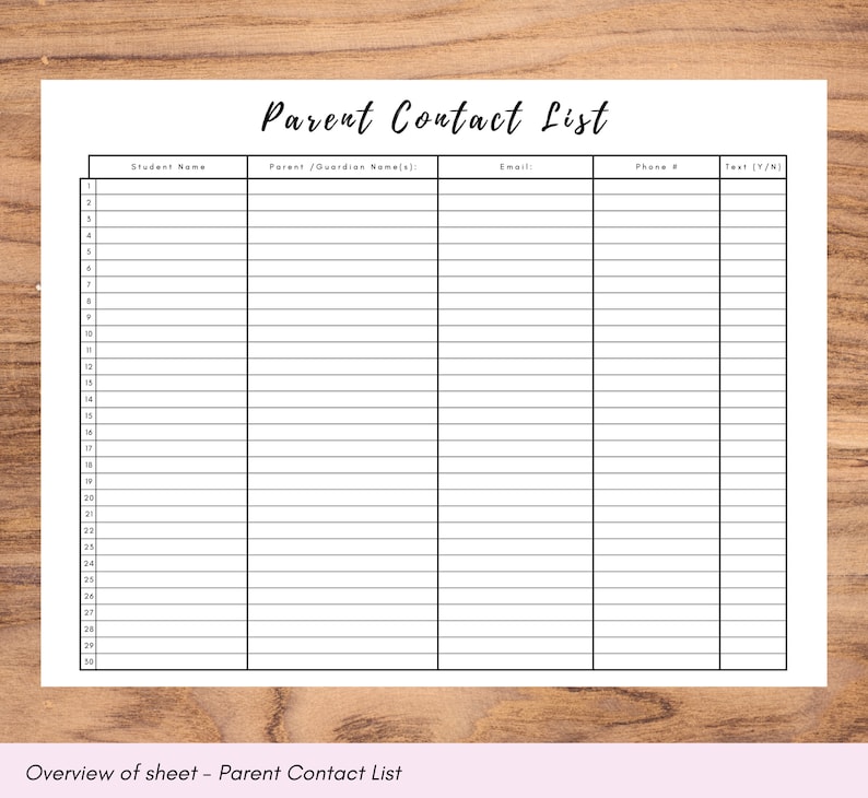 Parent Contact List, Parent Contact Form, Parent Teacher Conference ...