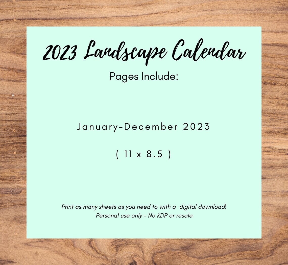 January December 2023 Calendar, Landscape 2023 Calendar, 2023 Planner ...