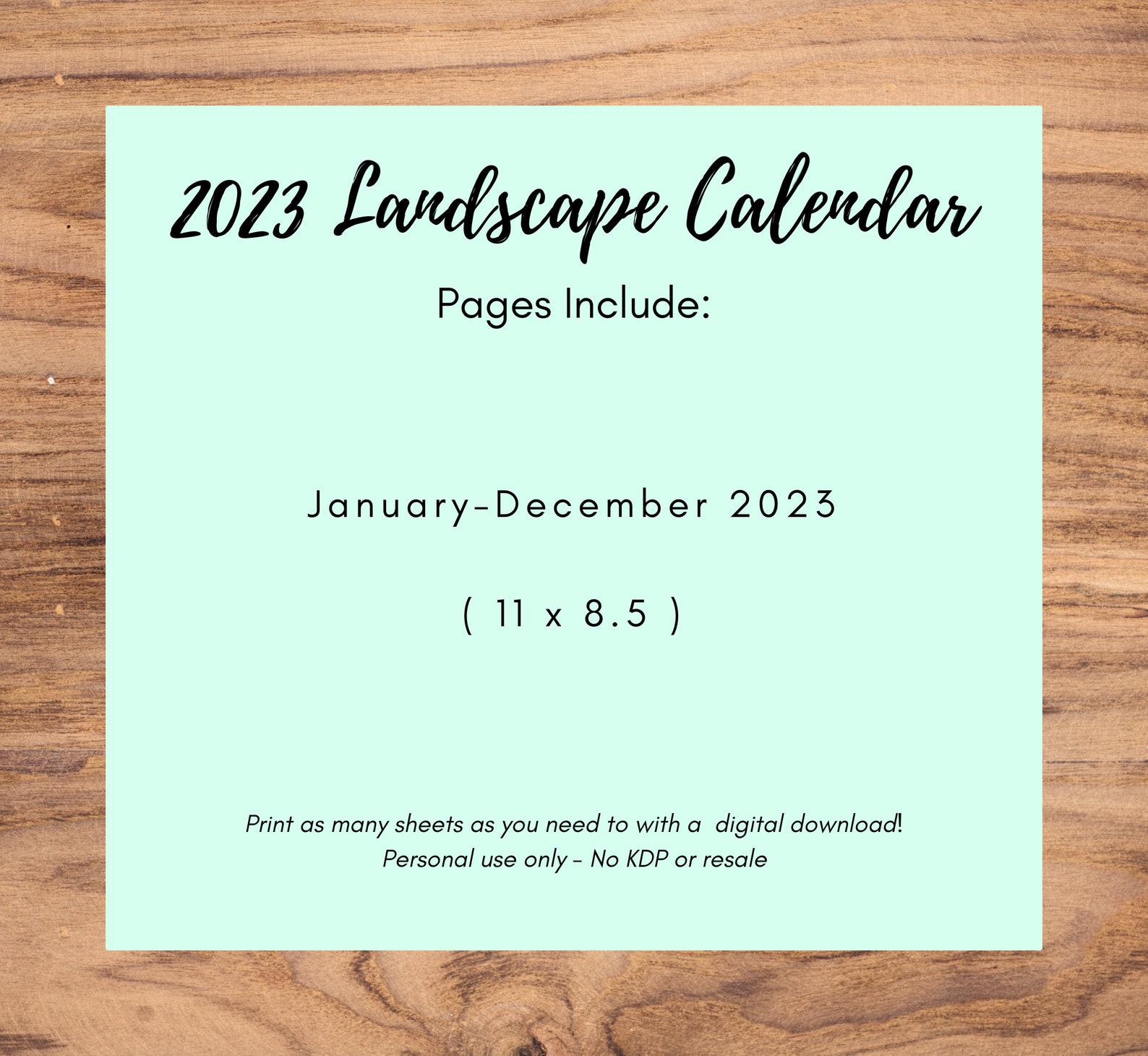 January- December 2023 Calendar, Landscape 2023 Calendar, 2023 Planner ...