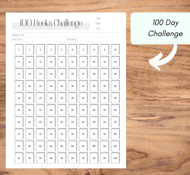 Book Challenge, 30-day, 90-day, & 100-day Reading Challenge, Printable ...