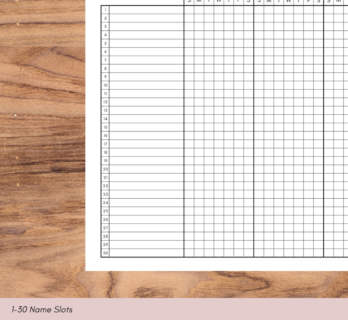 Attendance Sheet, Monthly Attendance Sheet, Attendance Log, Printable ...