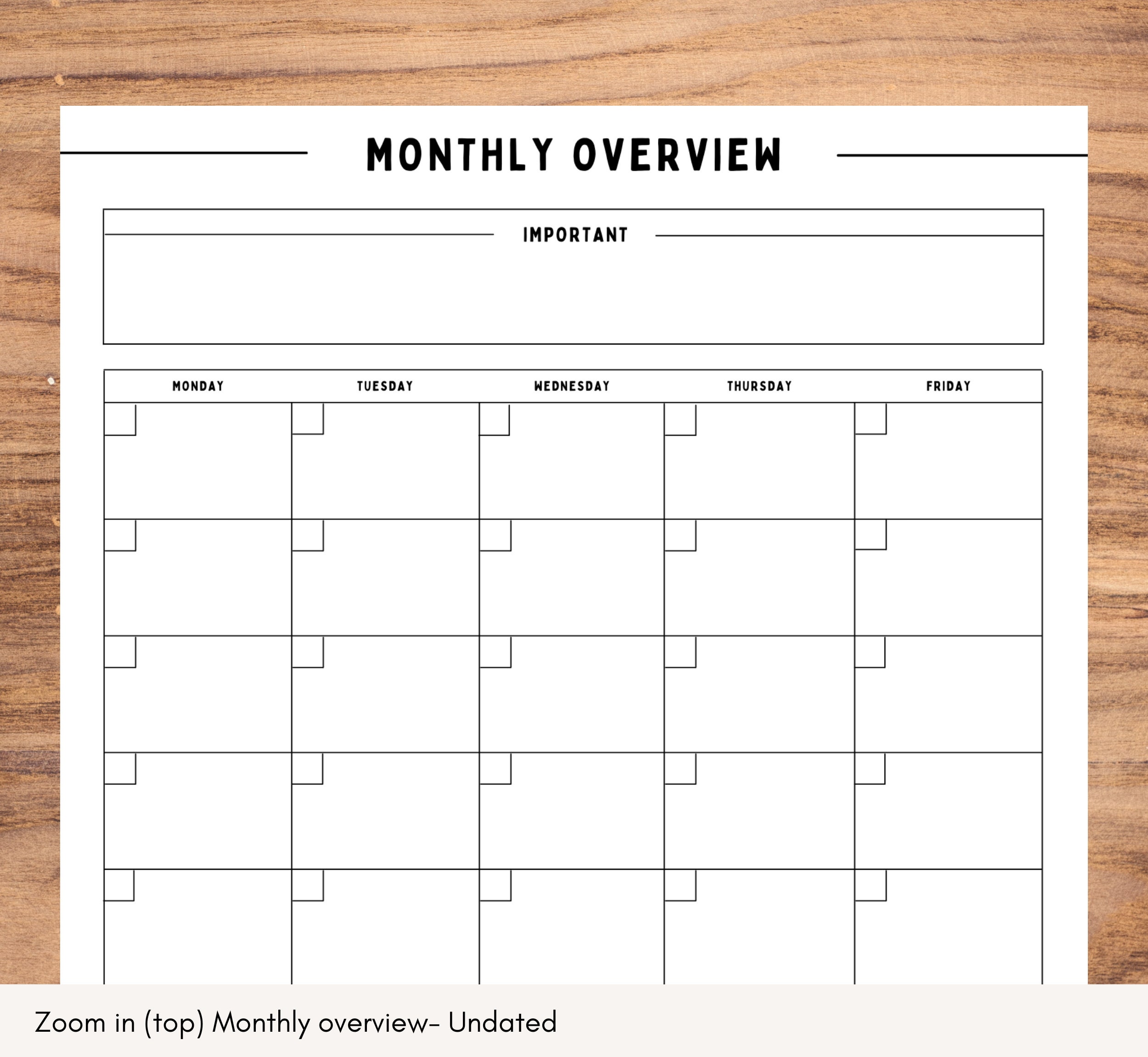 Undated Monthly Planner Printable, Month Calendar, Yearly Overview ...