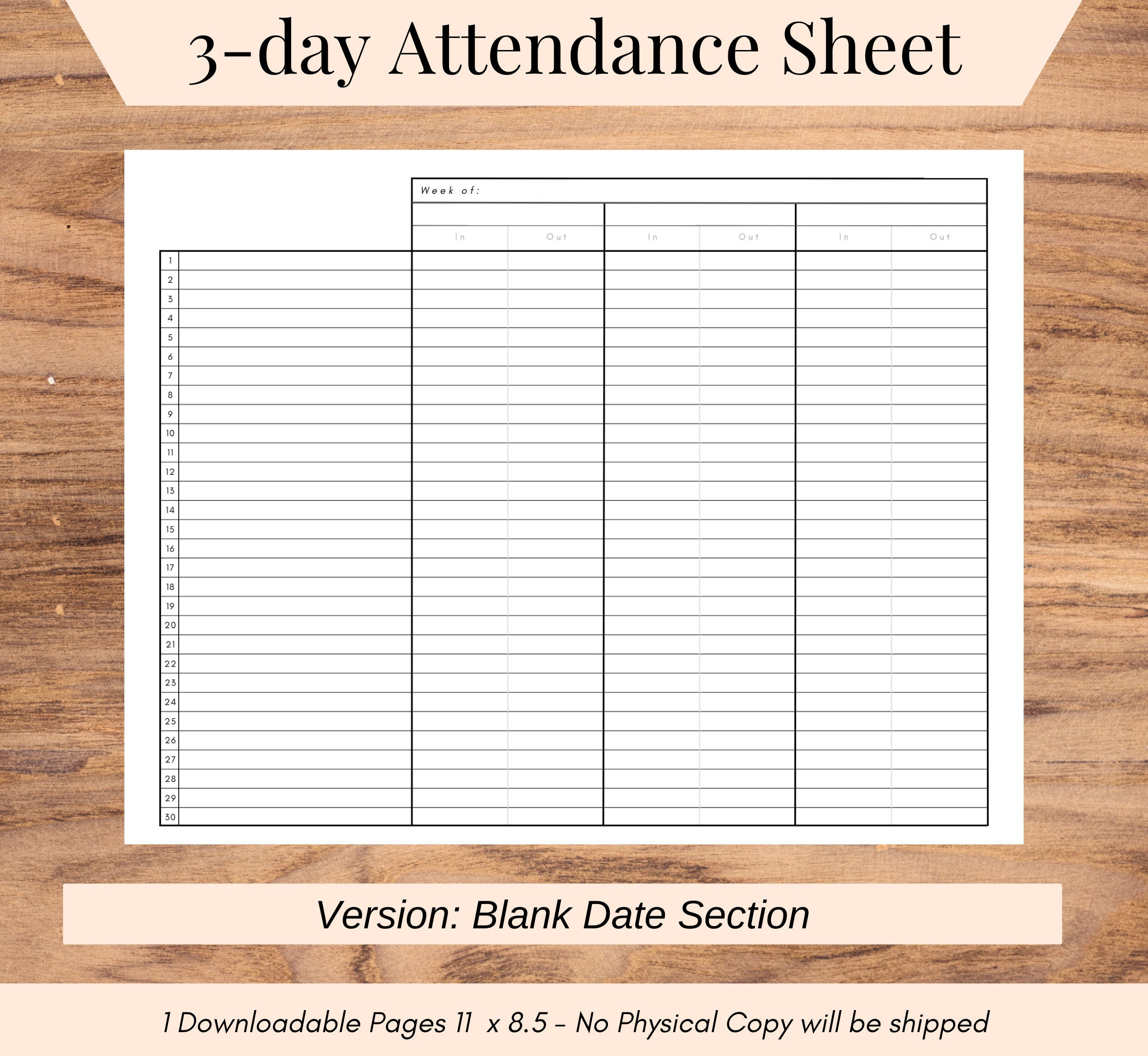 3-day Attendance Sheet With Blank Date Section, With in & Out Initial ...