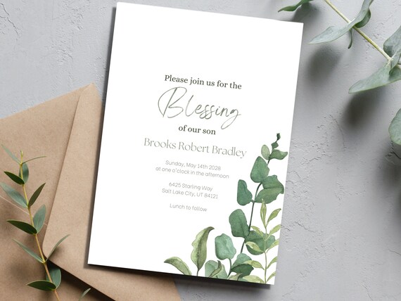 Greenery Blessing Invitation Template for Baby Blessings - Etsy