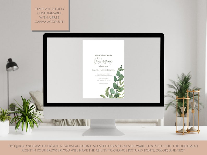 Greenery Blessing Invitation Template for Baby Blessings, Baptisms ...