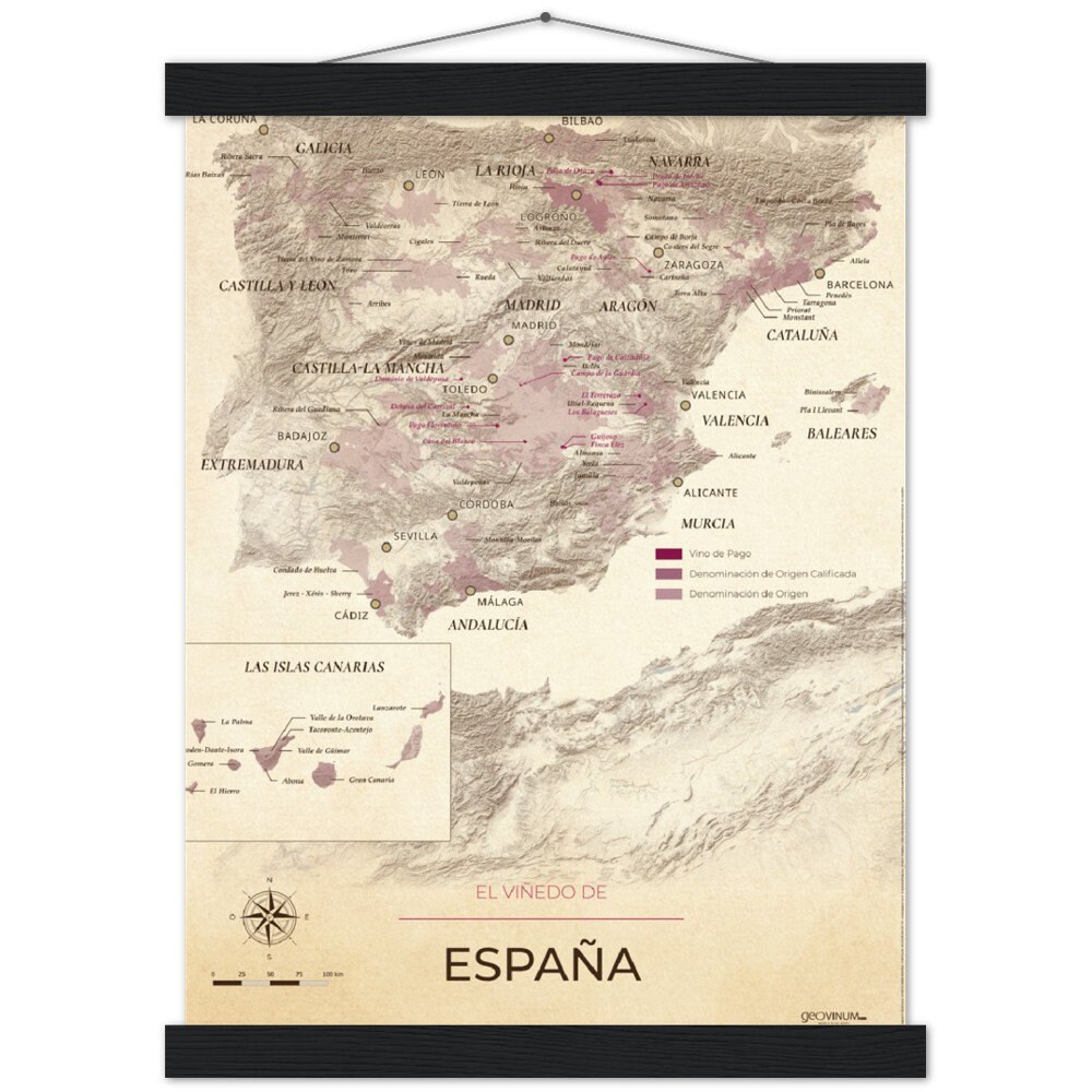 Wine and Vineyards Map Spain Poster With Hangers - Etsy