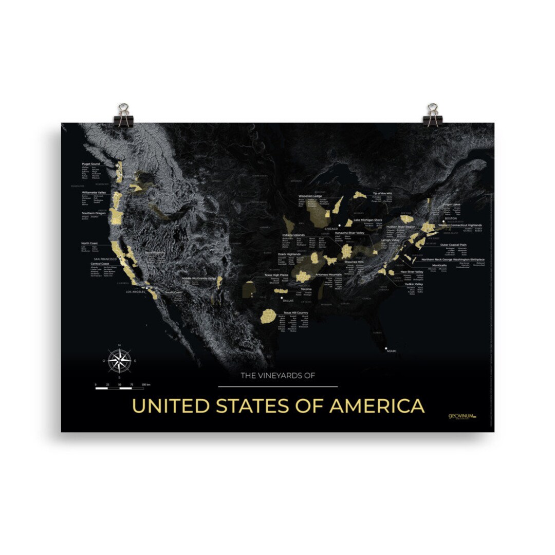 Wine and Vineyard Map of the United States Poster 50 70 - Etsy