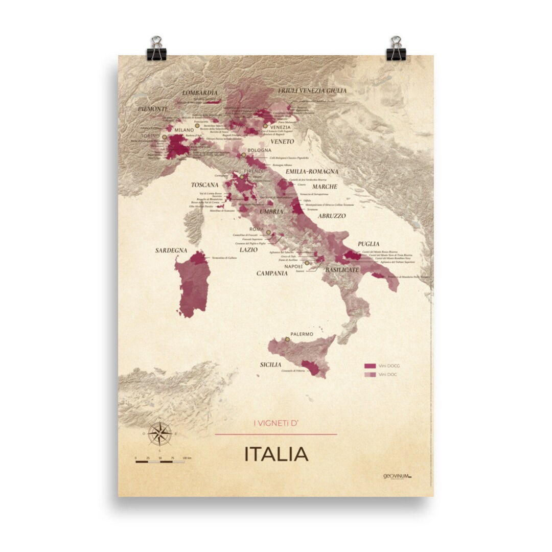 Wine Map and Vineyards of Italy Poster 50x70 Vintage - Etsy