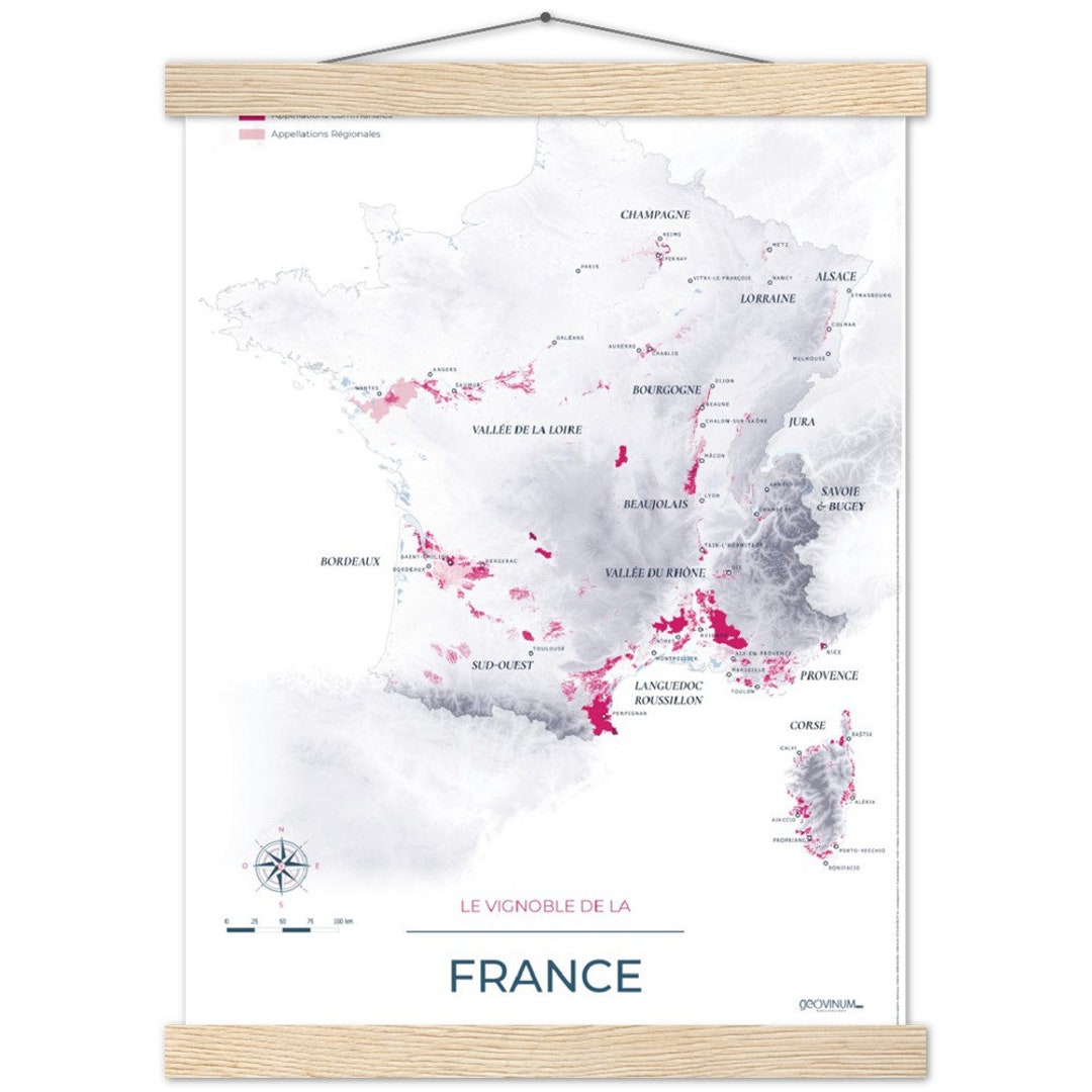Map of Wines and Vineyards France Poster With Hangers - Etsy
