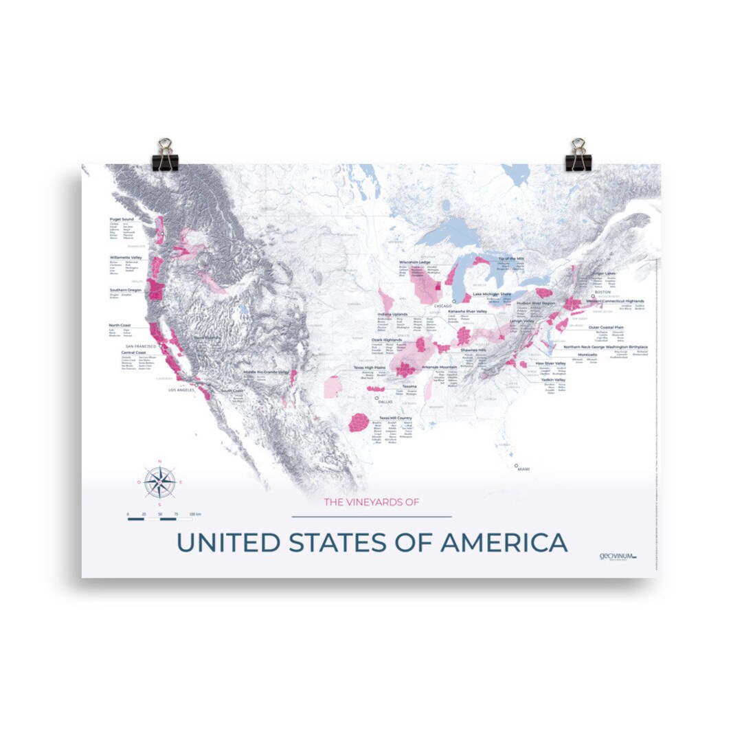 Wine and Vineyard Map of the United States Poster 50 × 70 Modern - Etsy
