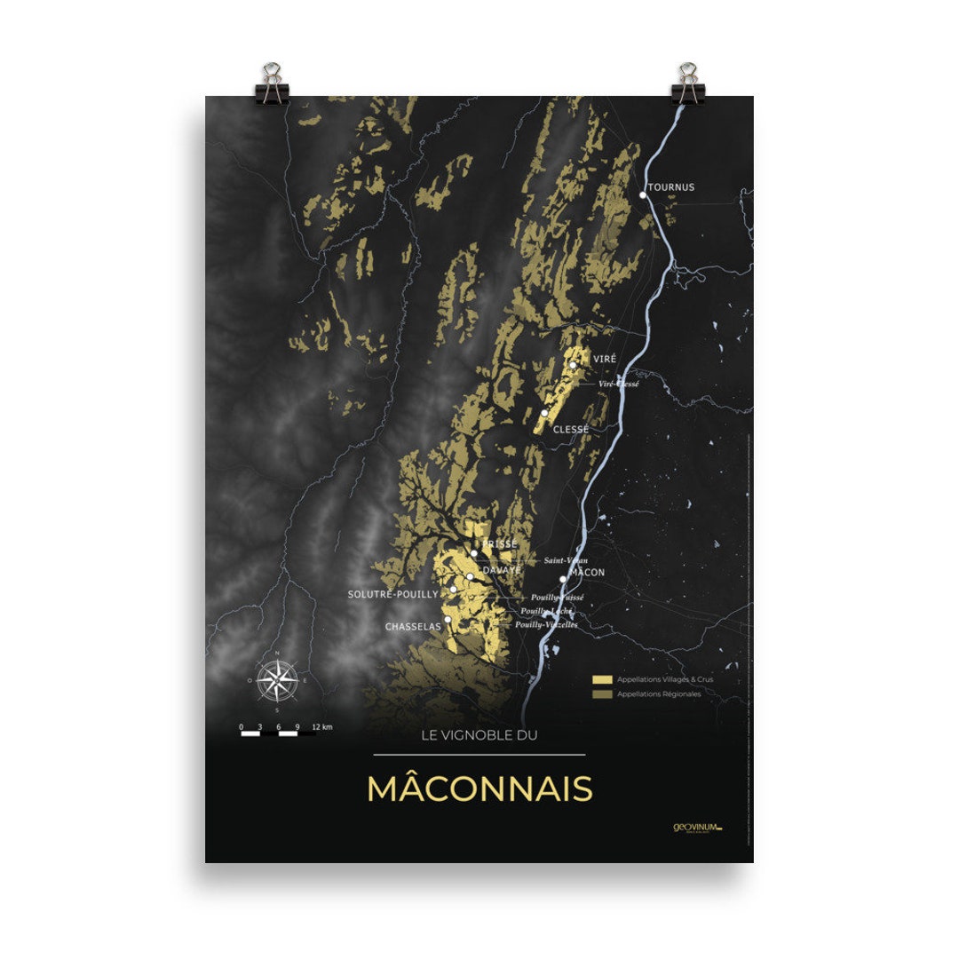 Maconnais Wine and Vineyard Map Poster 50x70 Night - Etsy