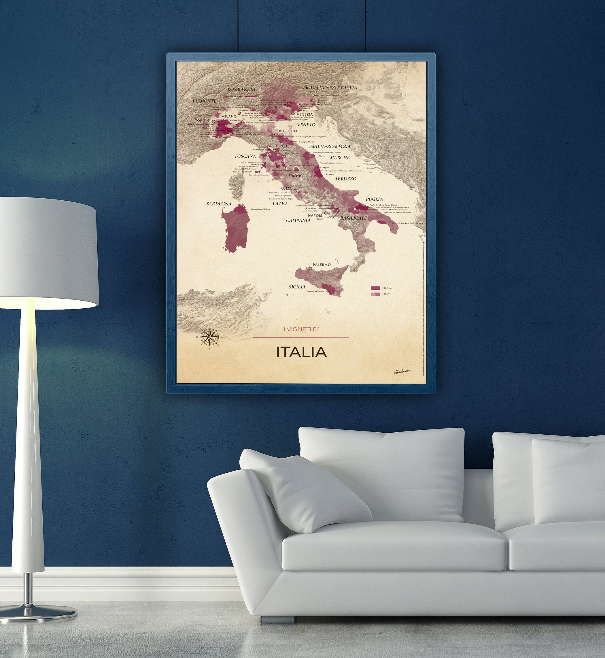 Wine Map and Vineyards of Italy Poster 50x70 Vintage - Etsy