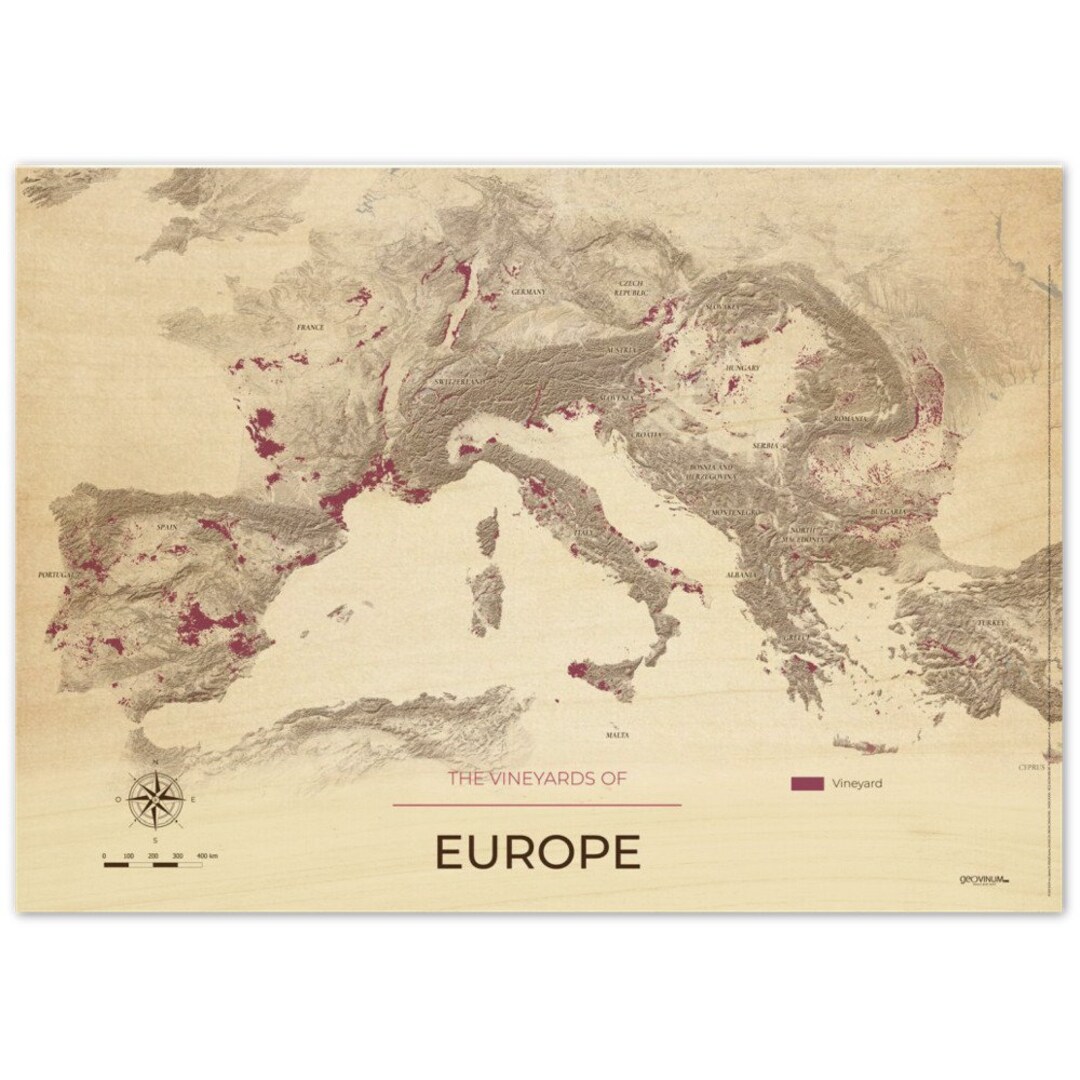 Wine and Vineyard Map Europe - Wood Support - 10mm - Etsy