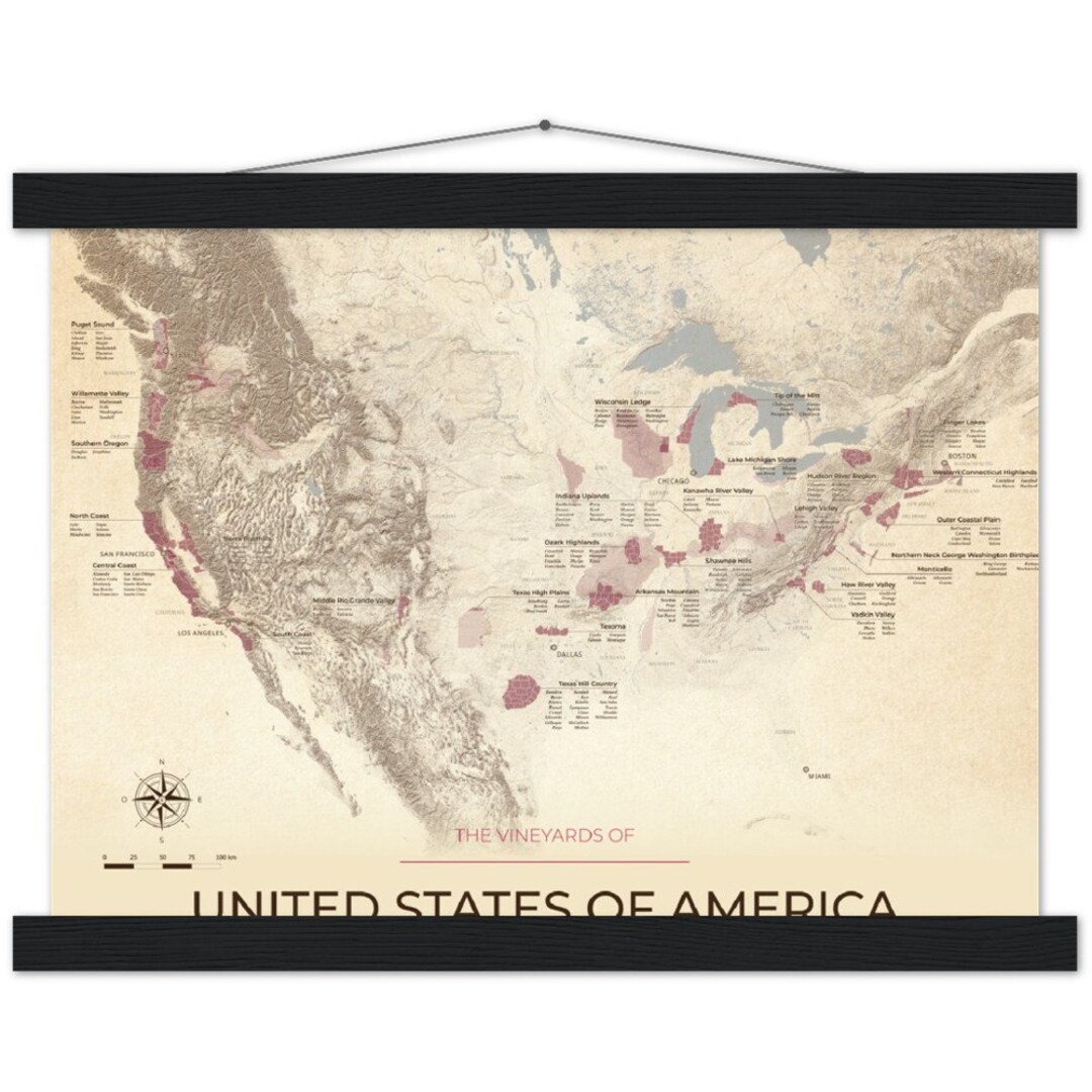 Wine and Vineyard Map United States Poster With Hangers - Etsy