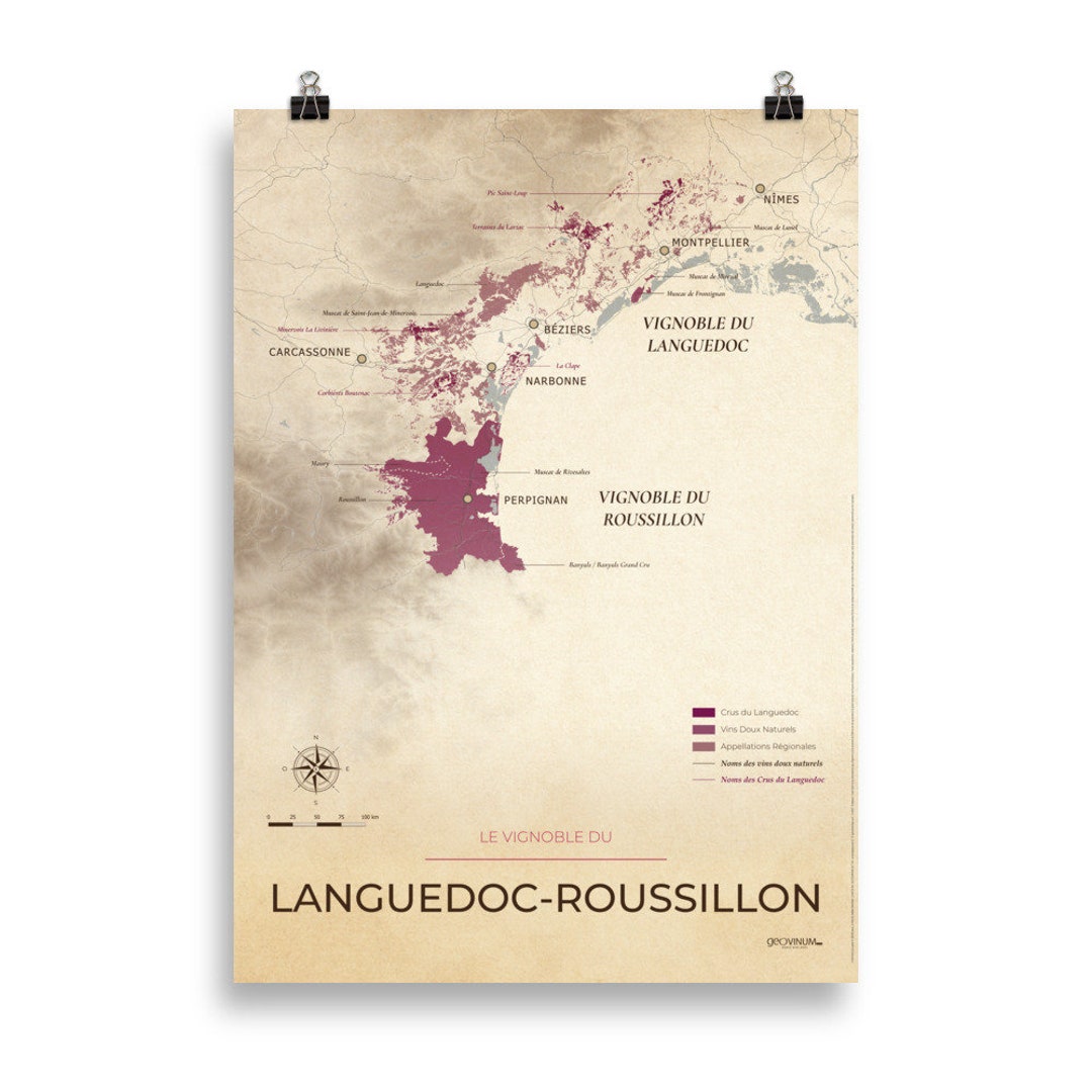 Wine Map and Vineyards of Languedoc-roussillon Poster 50x70 Vintage - Etsy