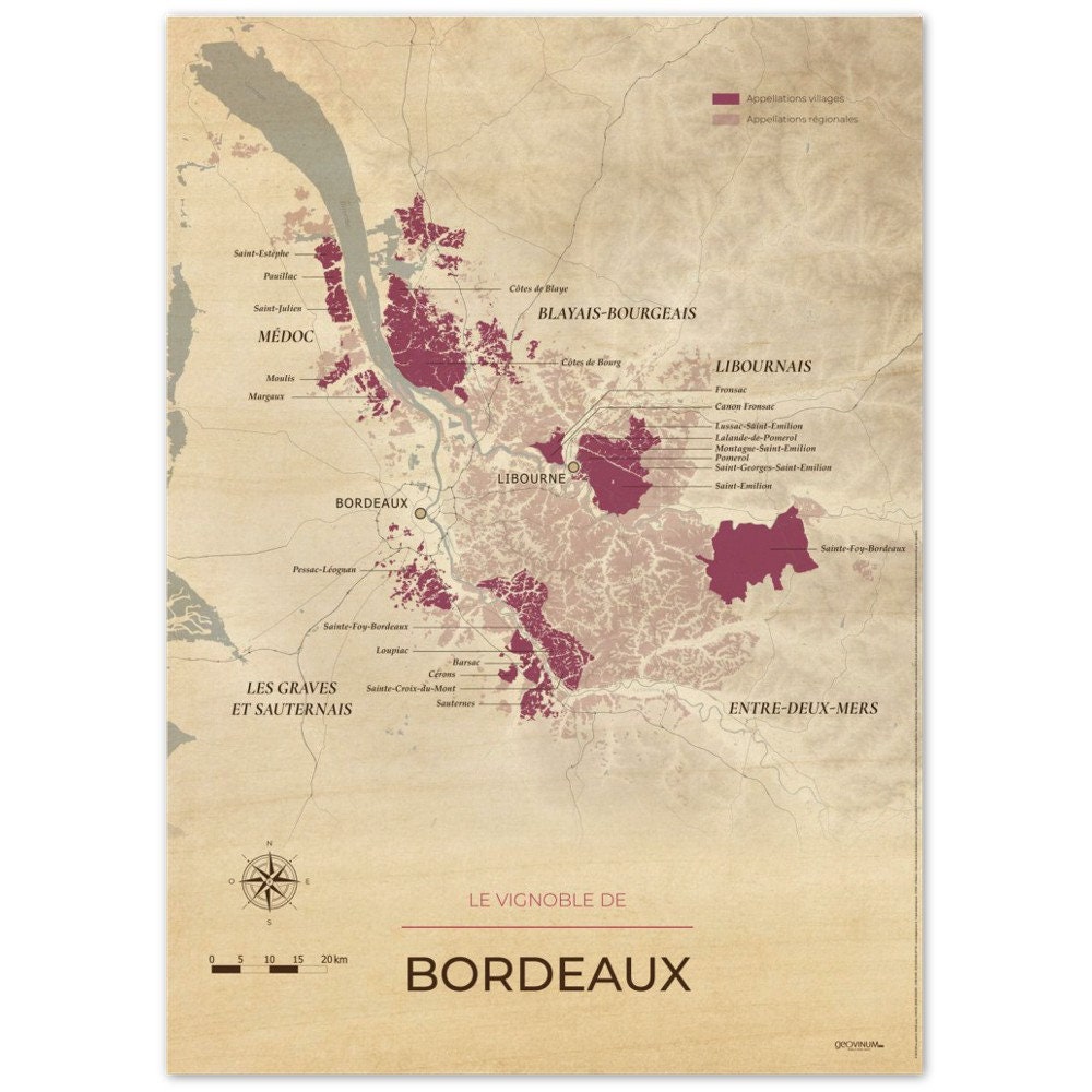 Bordeaux Wine and Vineyard Map - Wood Support - 10mm - Etsy