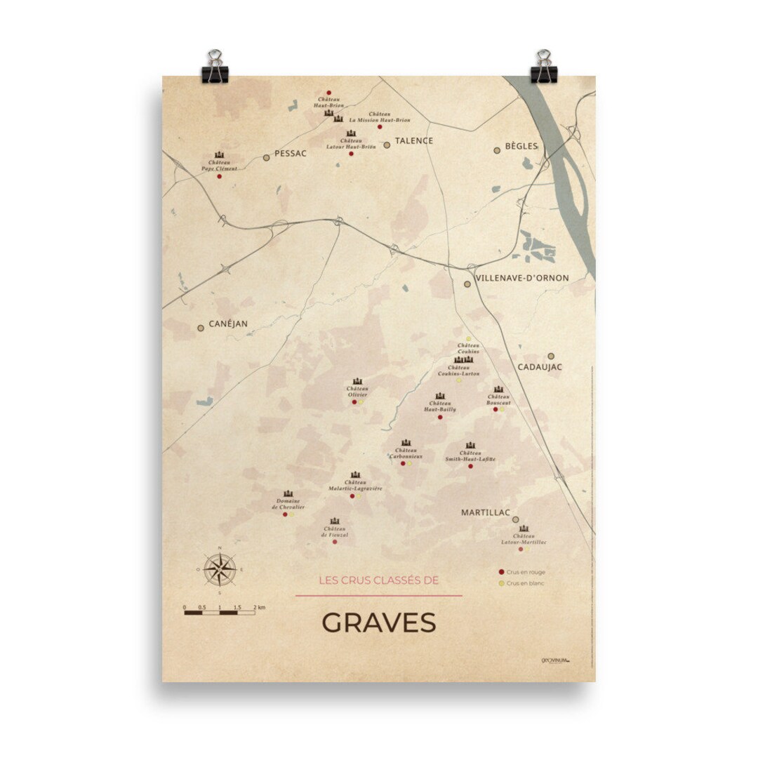 Wine Map and Vineyards of Graves Poster 50x70 Vintage - Etsy