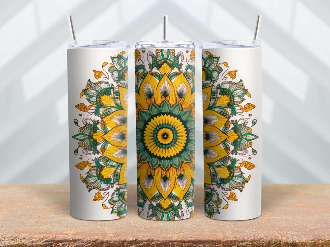 Unique 20 Oz Skinny Tumbler Wrap Design | Digital Mandala Sunflower 300 ...