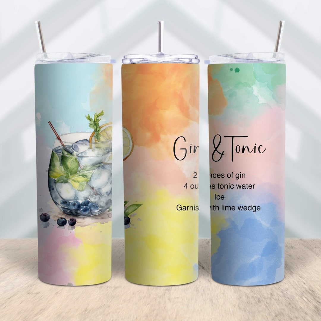 20 Oz Skinny Tumbler Wrap, Sublimation Design, Digital, Gin and Tonic Cocktail Recipe Tumbler ...