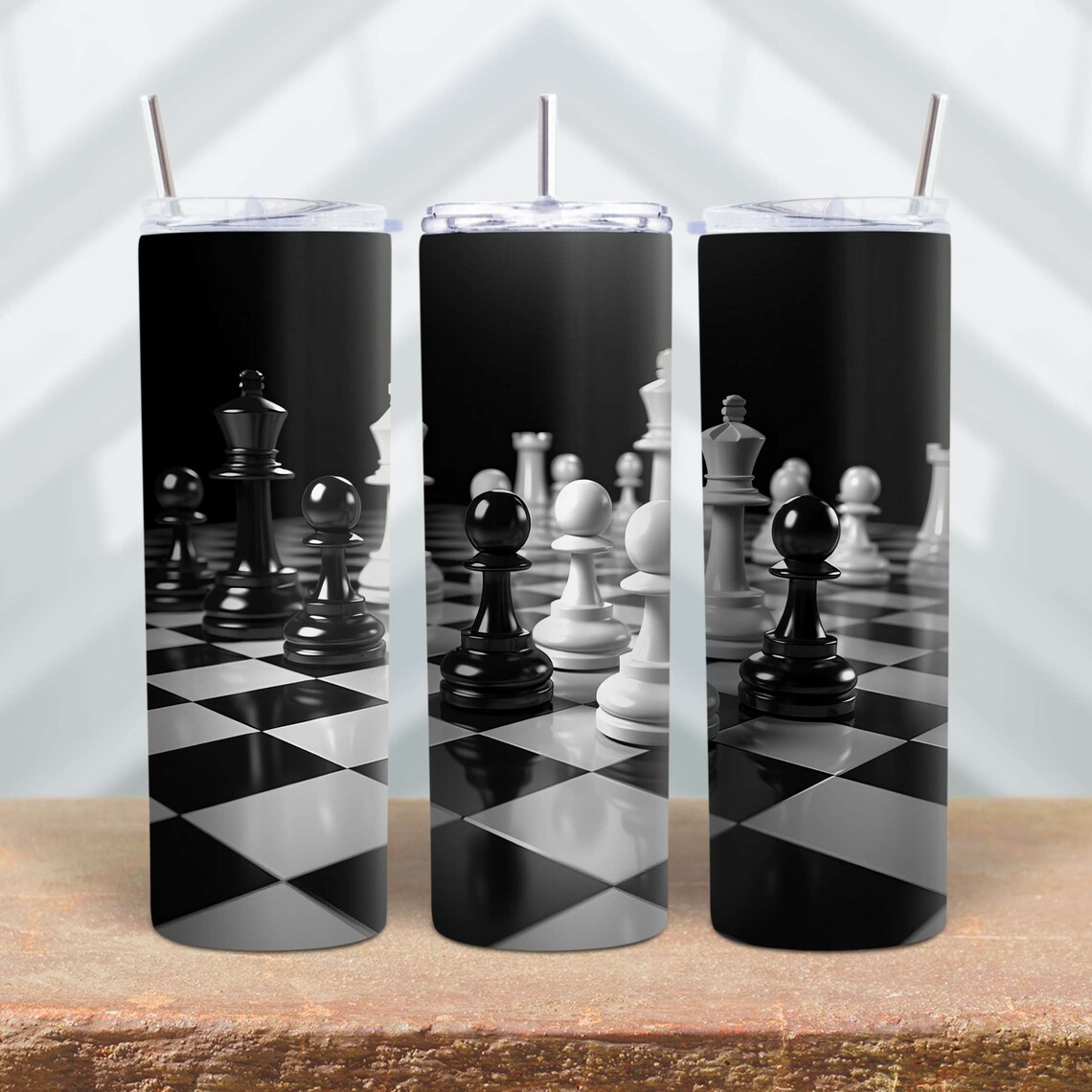 3D Tumbler Wrap Sublimation Design, Digital, 3D Chess Board Tumbler ...
