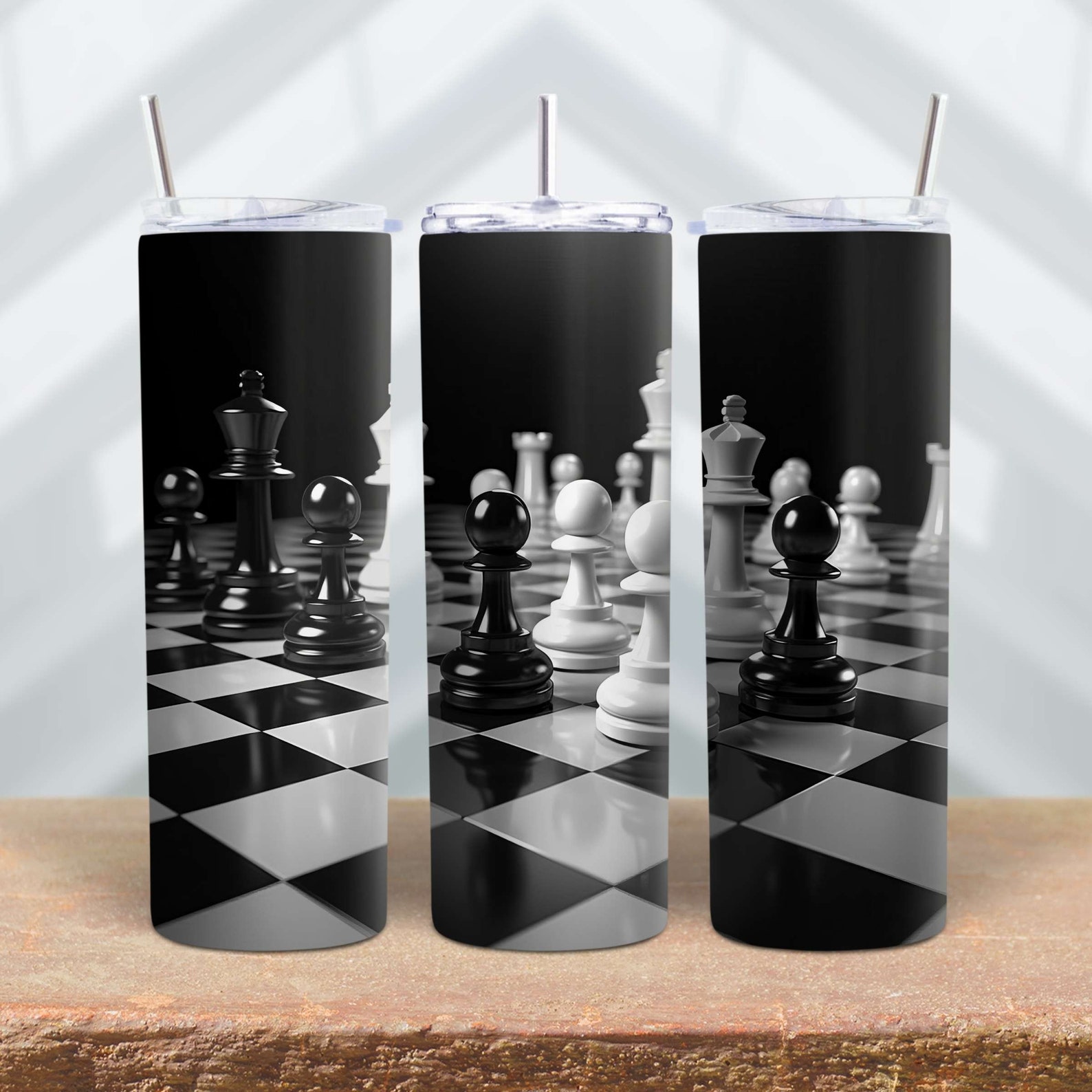 3D Tumbler Wrap Sublimation Design, Digital, 3D Chess Board Tumbler ...