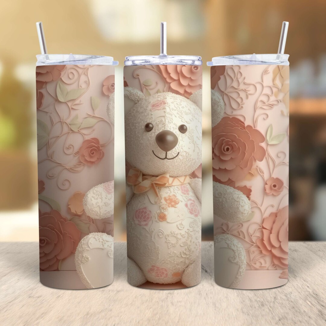 3D Tumbler Wrap Sublimation Design, Digital 3D Teddy 3D Floral Wraps ...