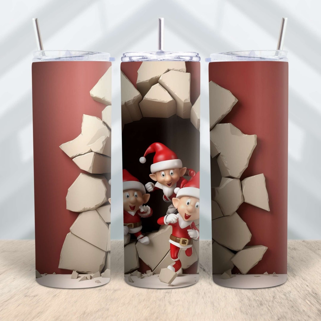 3D Tumbler Wrap Sublimation Design, Digital, 3D Santa Elves Bursting ...