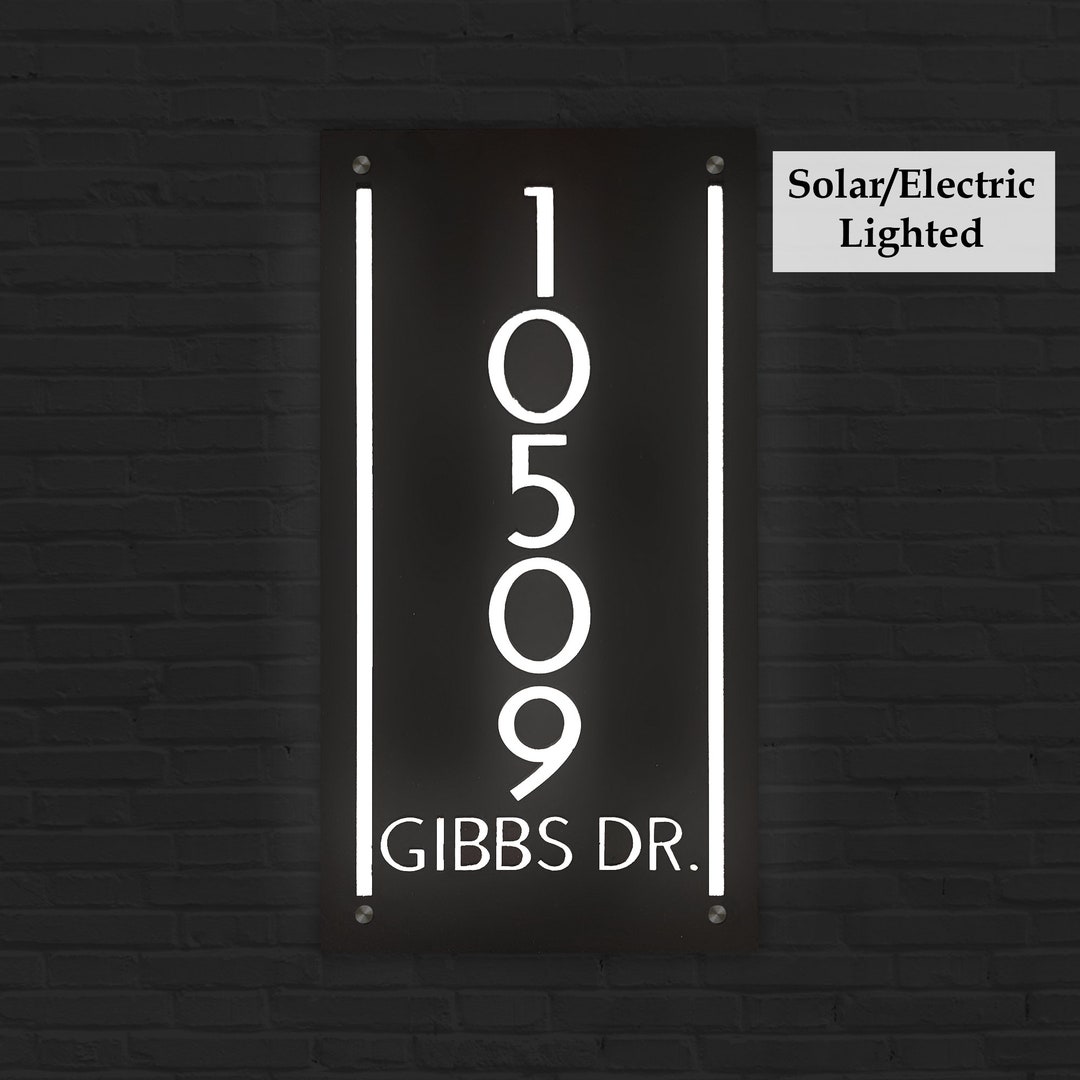 Lighted House Number Sign, Solar or Electric Vertical Home Address Sign ...