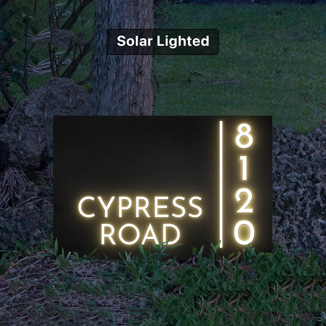 Solar Lighted Address Sign: Modern House Number Marker With Stakes, - Etsy