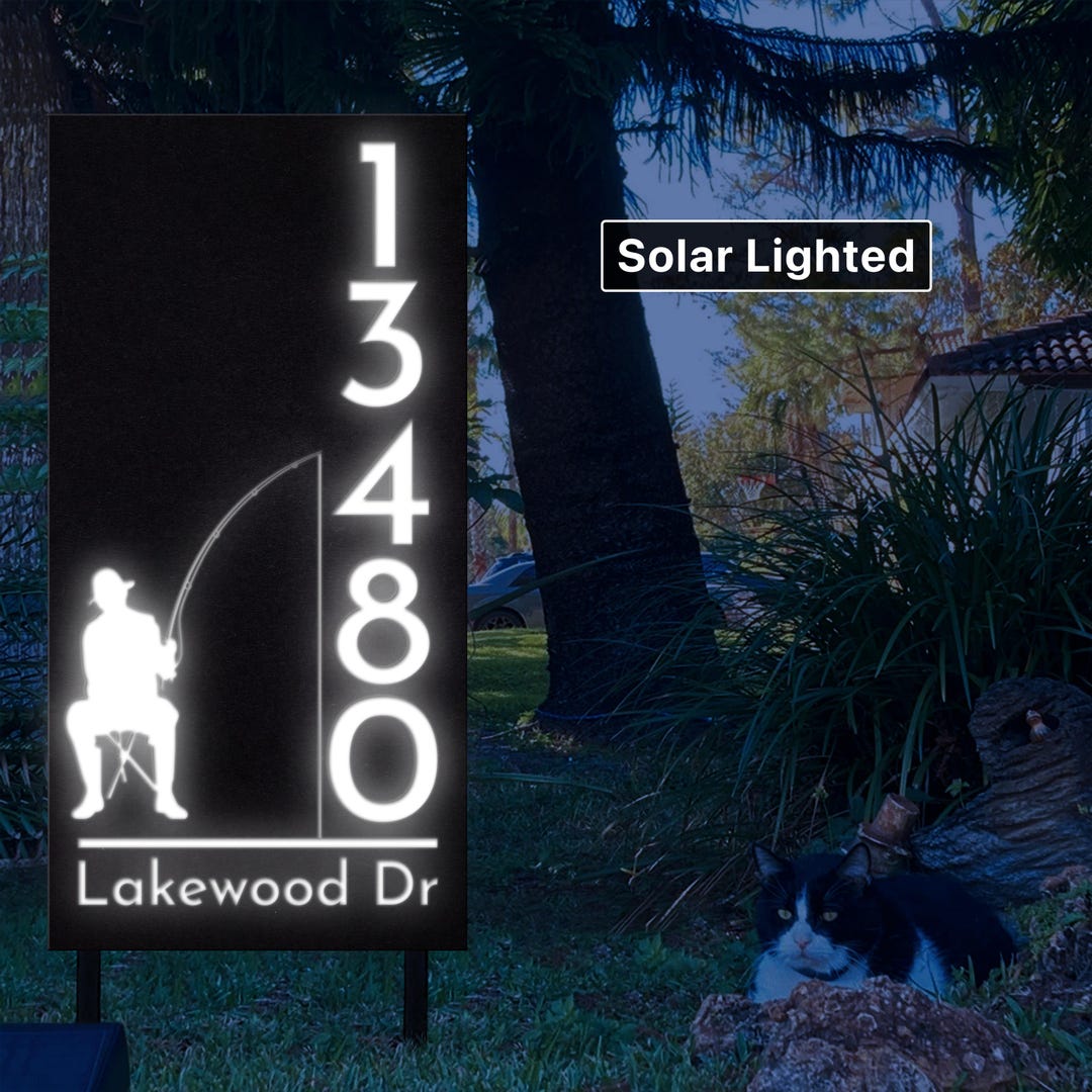 Lake House Address Sign, Housewarming Gift, Solar House Numbers ...