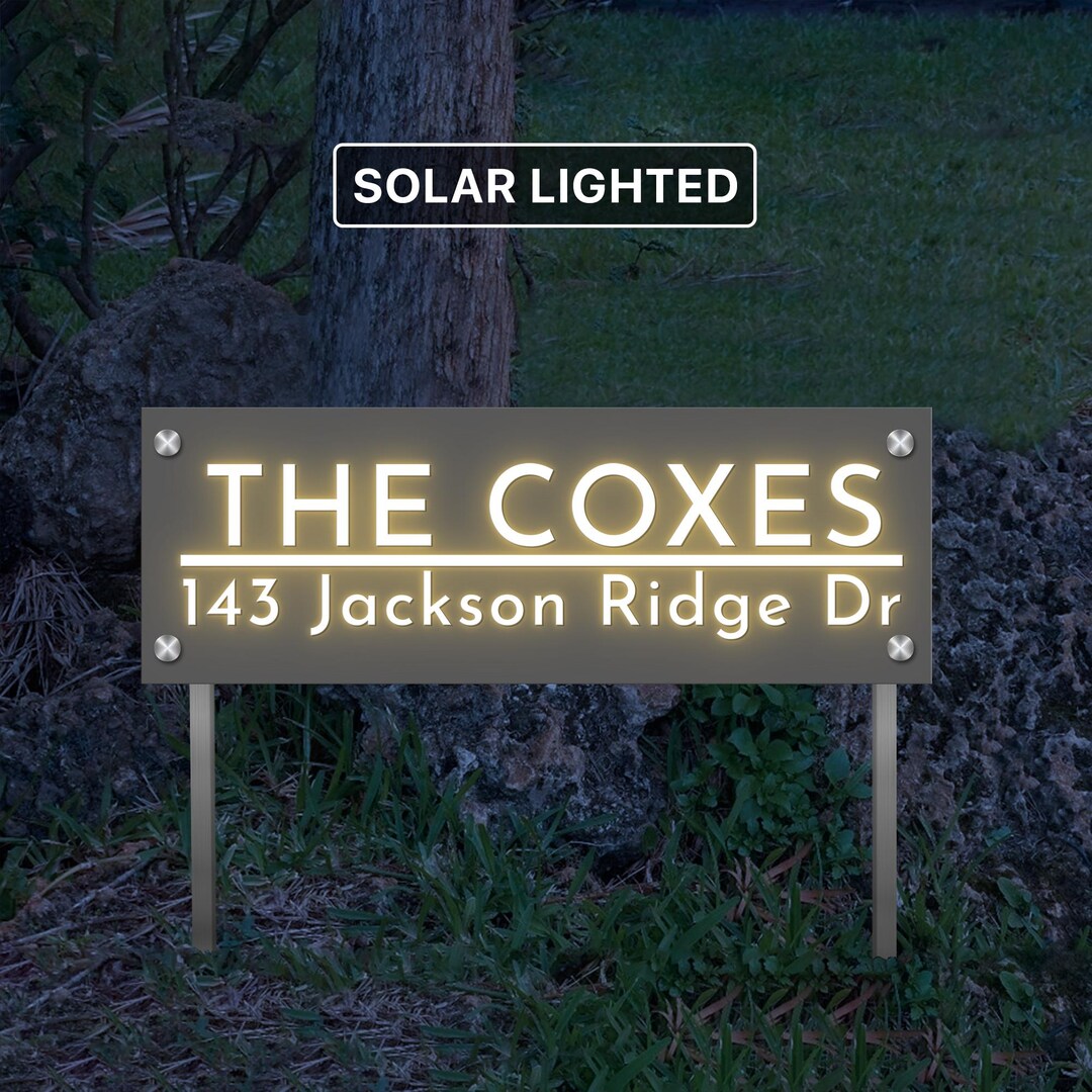 Solar Address Sign for Yard, Modern Lawn Address Sign on Stakes ...