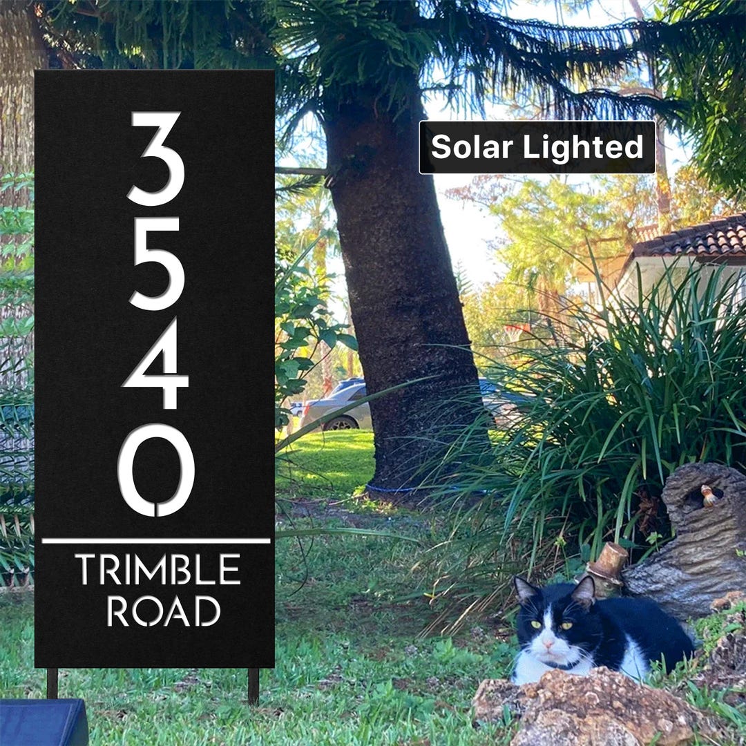 Solar Lighted Driveway Address Marker -15x32 House Numbers, Yard, Lawn ...
