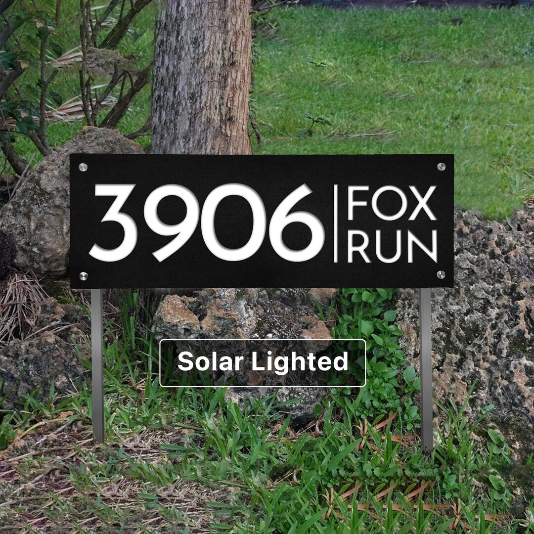 Solar Lighted Address Sign With Stakes: Weatherproof LED House Numbers ...