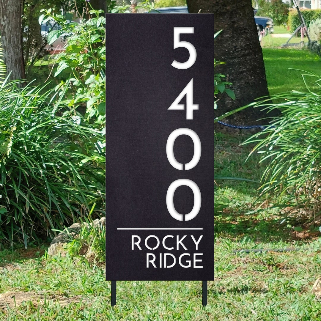 Large Modern Address Sign, Lawn Address Sign With Stakes, Yard House ...