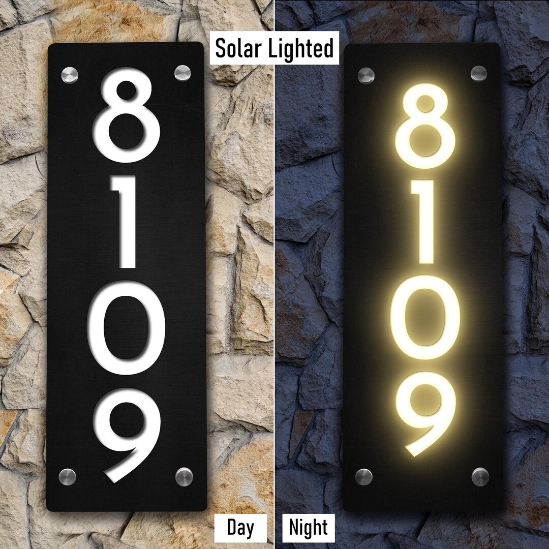 Vertical Solar Lighted House Numbers: Black Address Sign, - Etsy