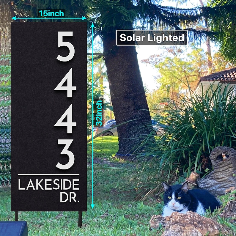 Solar Lighted Driveway Address Marker, 15x32 House Numbers, Yard, Lawn ...