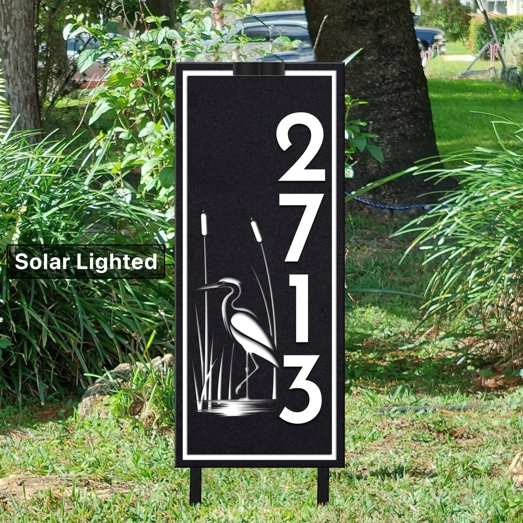 Lighted Steel Address Sign With Stakes, Great Blue Heron Address Sign ...