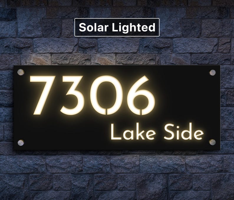 Solar Lighted Address Sign – Modern Illuminated House Numbers – - Etsy