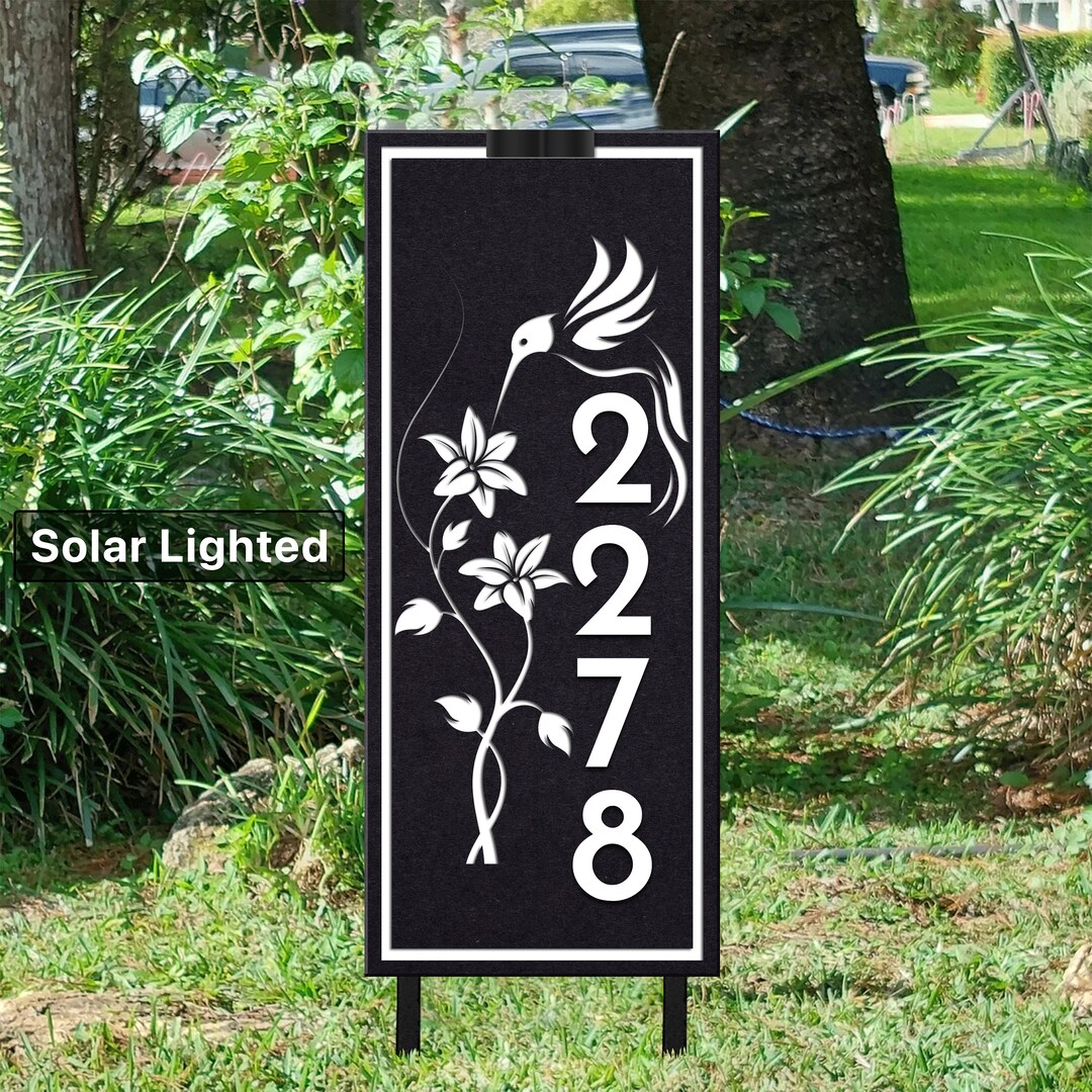 Solar Lighted Address Sign With Stakes, Humming Bird Address Sign, Home ...