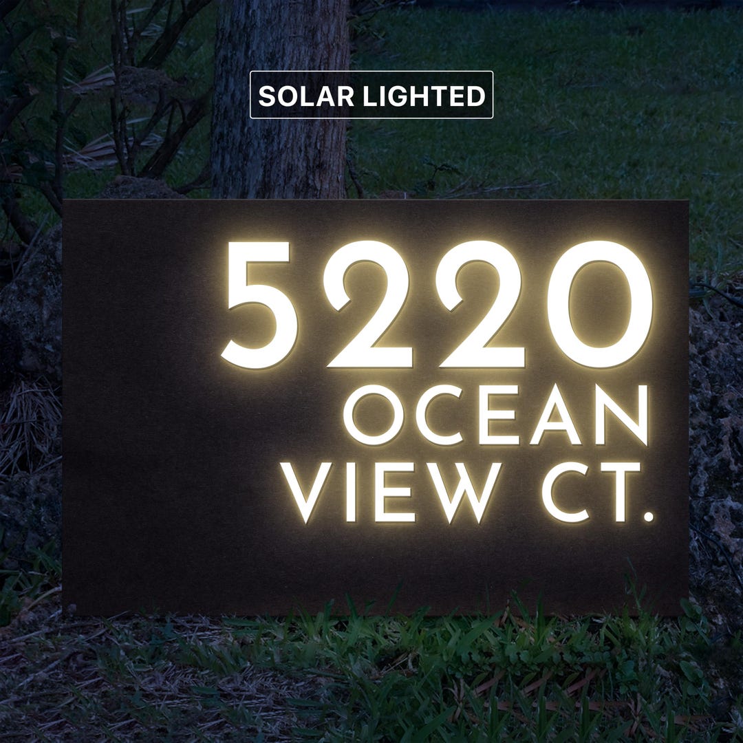 Solar Lighted Address Sign,20x30 Address Marker, Lighted House Numbers ...