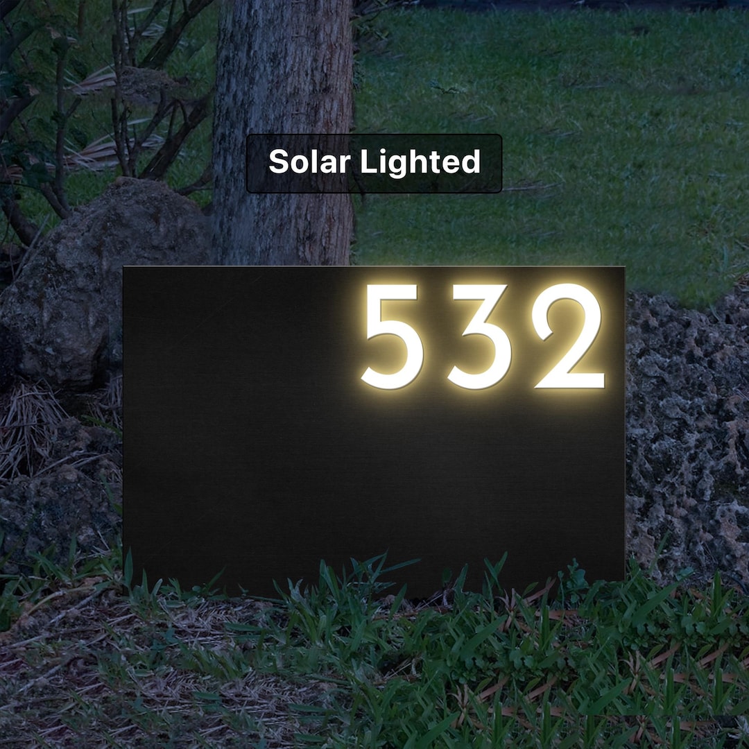 Solar LED Address Sign With Stakes: Weatherproof Acrylic, Made in USA ...