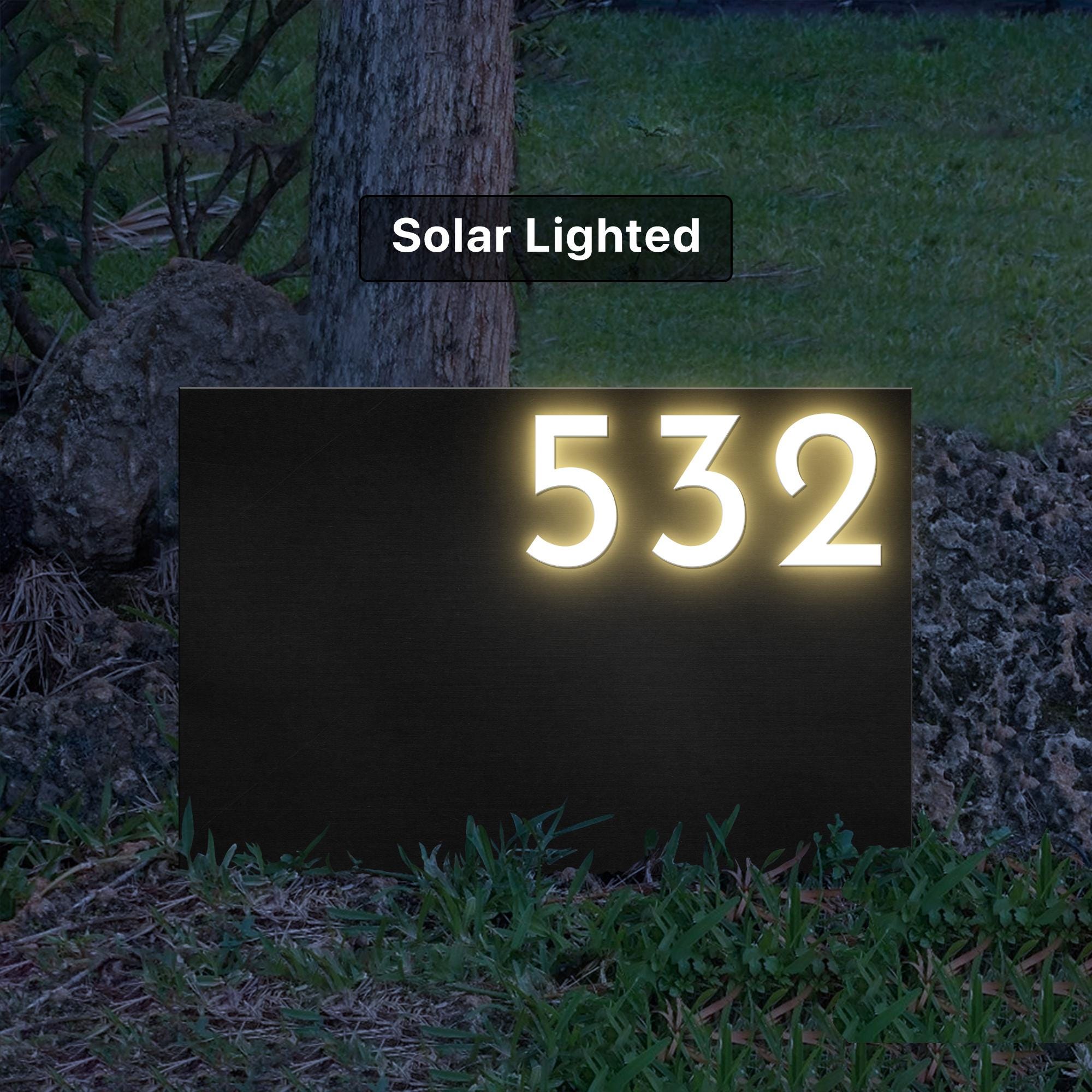 Solar Lighted Yard Address Sign: Lawn House Numbers With Stakes ...